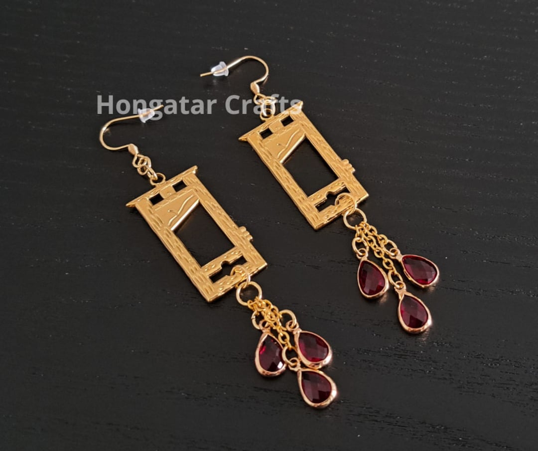 Guillotine Earrings With Blood Drops, Gold Tone - Etsy