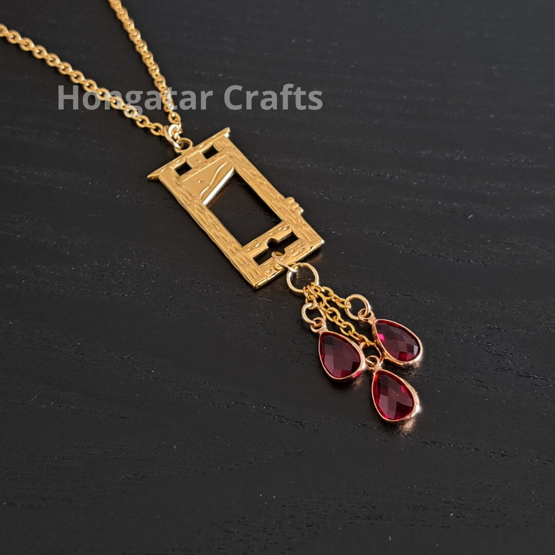 Guillotine Necklace With Blood Drop, Gold Tone - Etsy