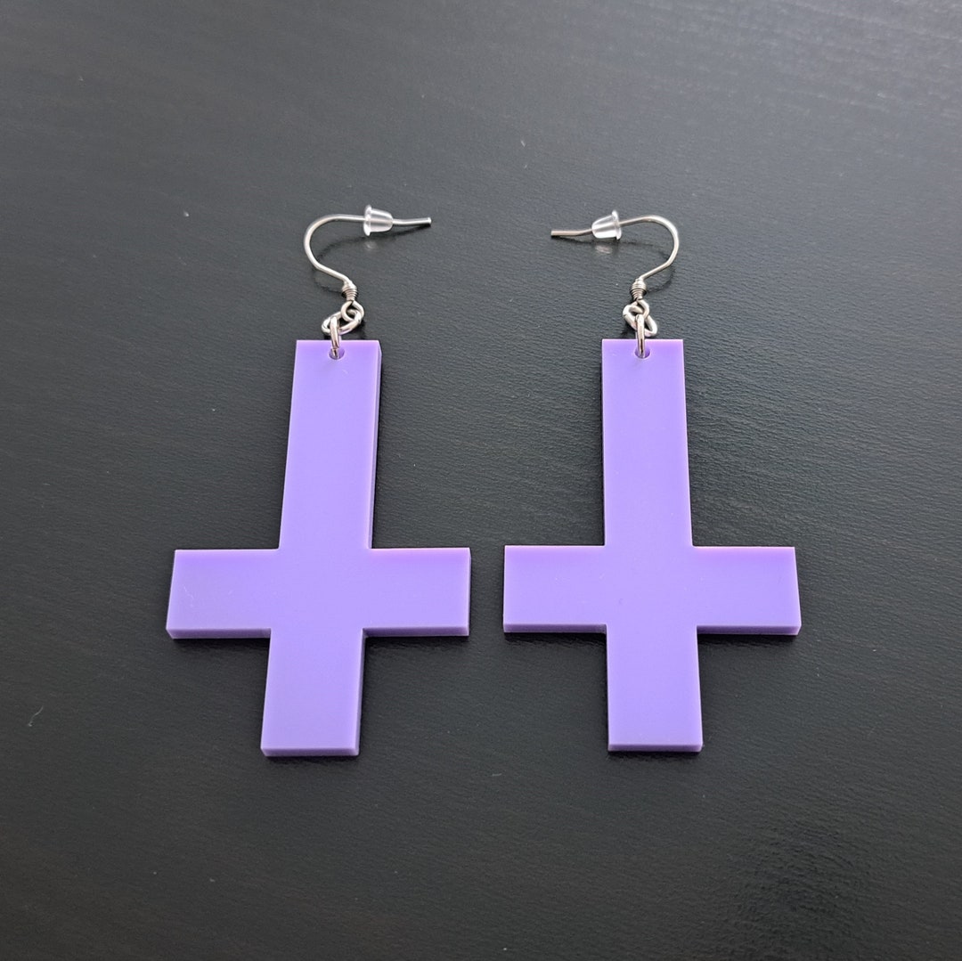 Inverted Cross Earrings, Pastel Purple, Pastel Goth - Etsy