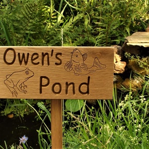 Personalised Wooden Pond Sign/oak Plaque/garden/water Feature/fish/frog ...
