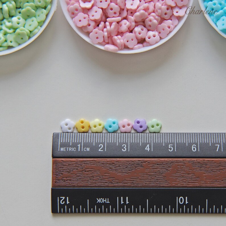 6mm Tiny Polyester Flower Shape Buttons, in 7 Colors, Cute Micro Mini ...