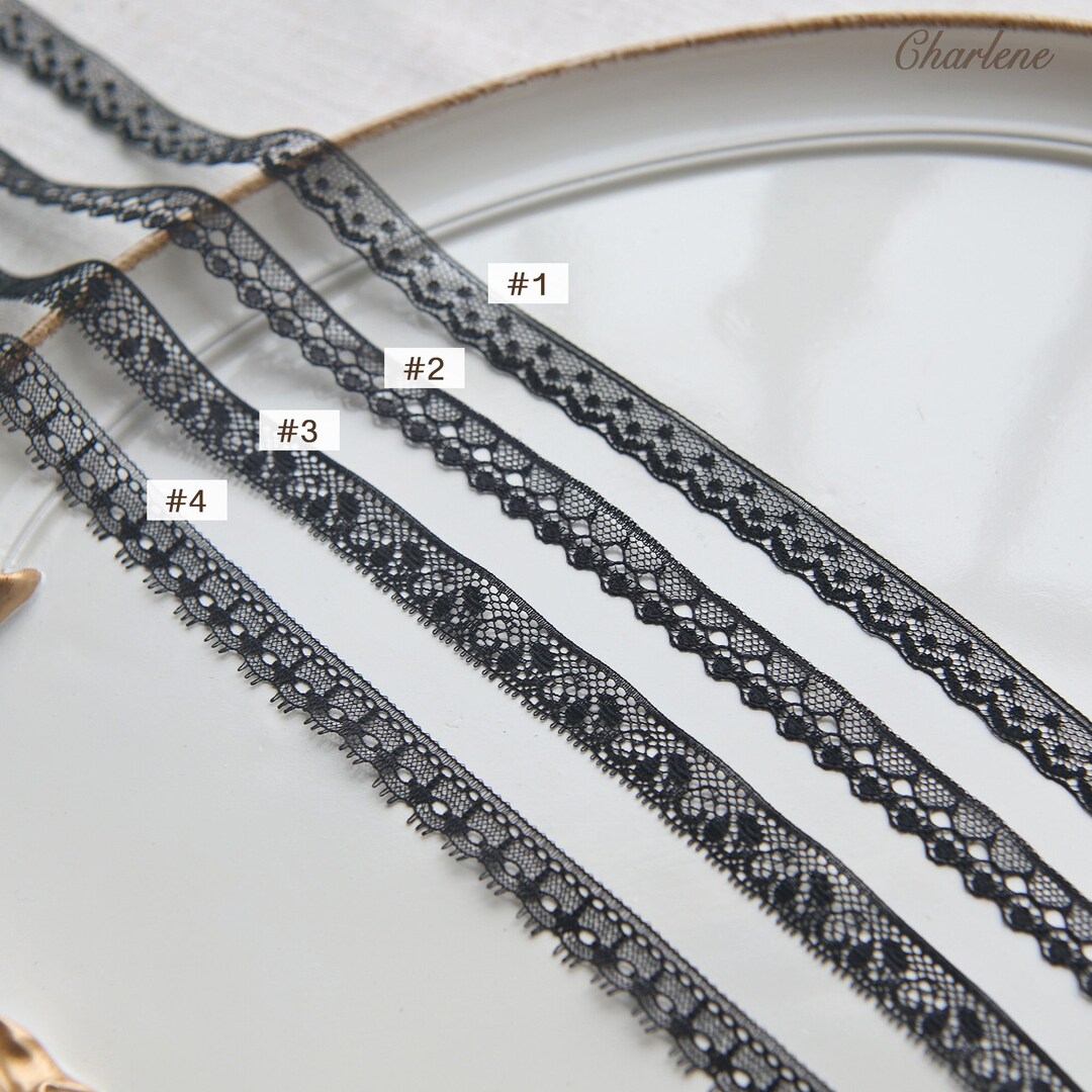 2 Yards - 12mm/13mm Tiny Black Nylon Lace Trim, Soft and Thin, Sewing ...