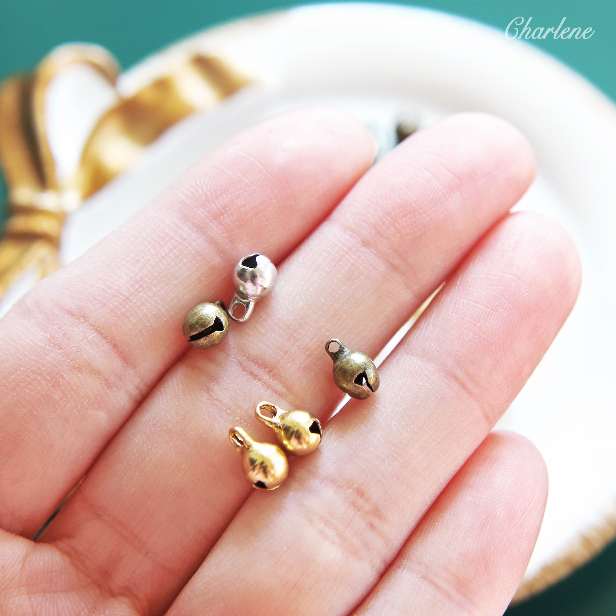 5mm / 0.2" Super Tiny Copper Bells Charms, in Gold, Silver and Bronze ...