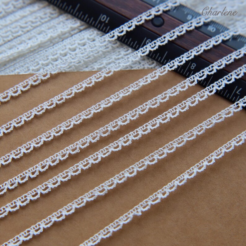 2 Yards - 4mm/0.20" Tiny Cotton Lace Trim in White and Beige, Perfect ...