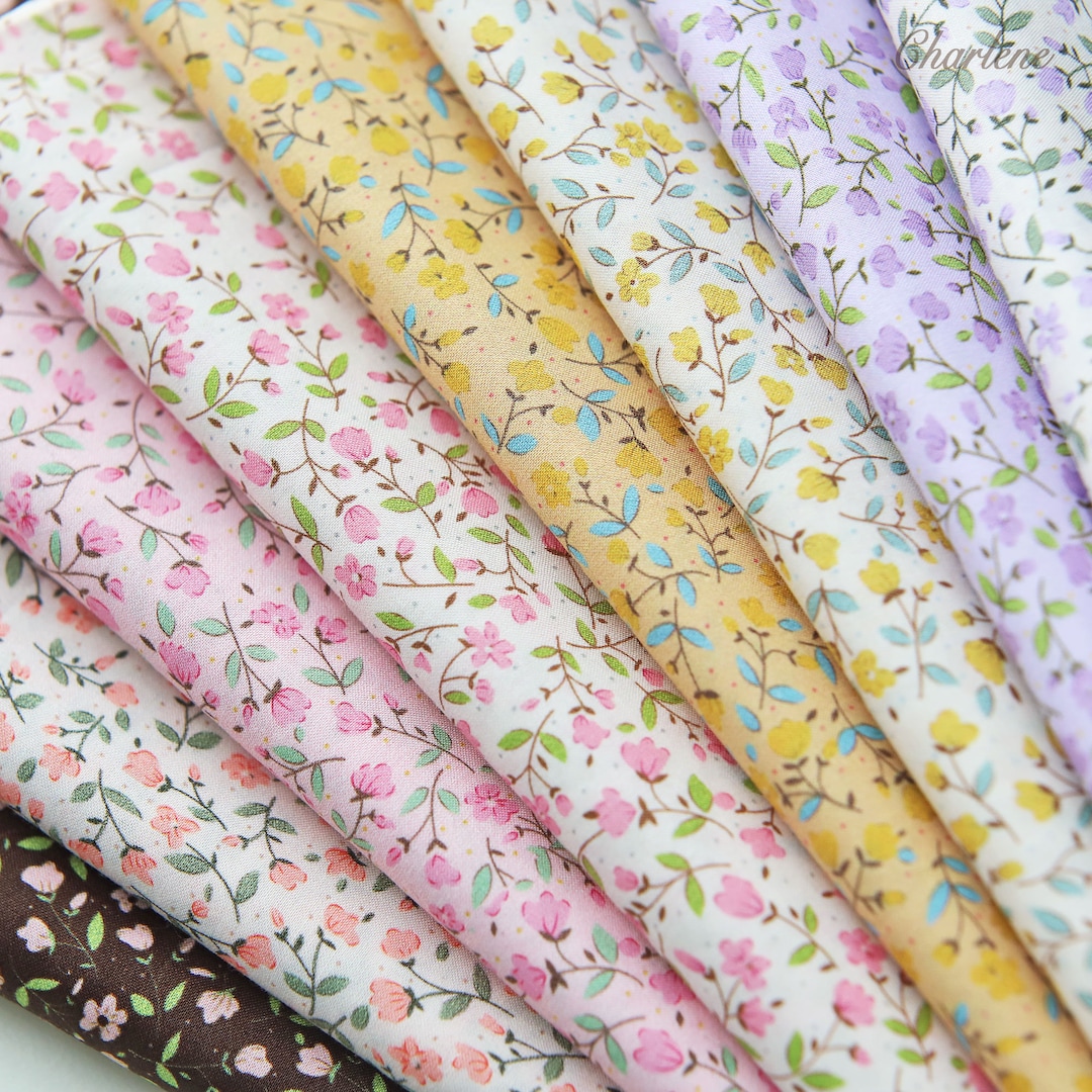70 × 50cm Pre-cut Premium 100% Cotton Tiny Floral Fabric, in 8 Colors ...