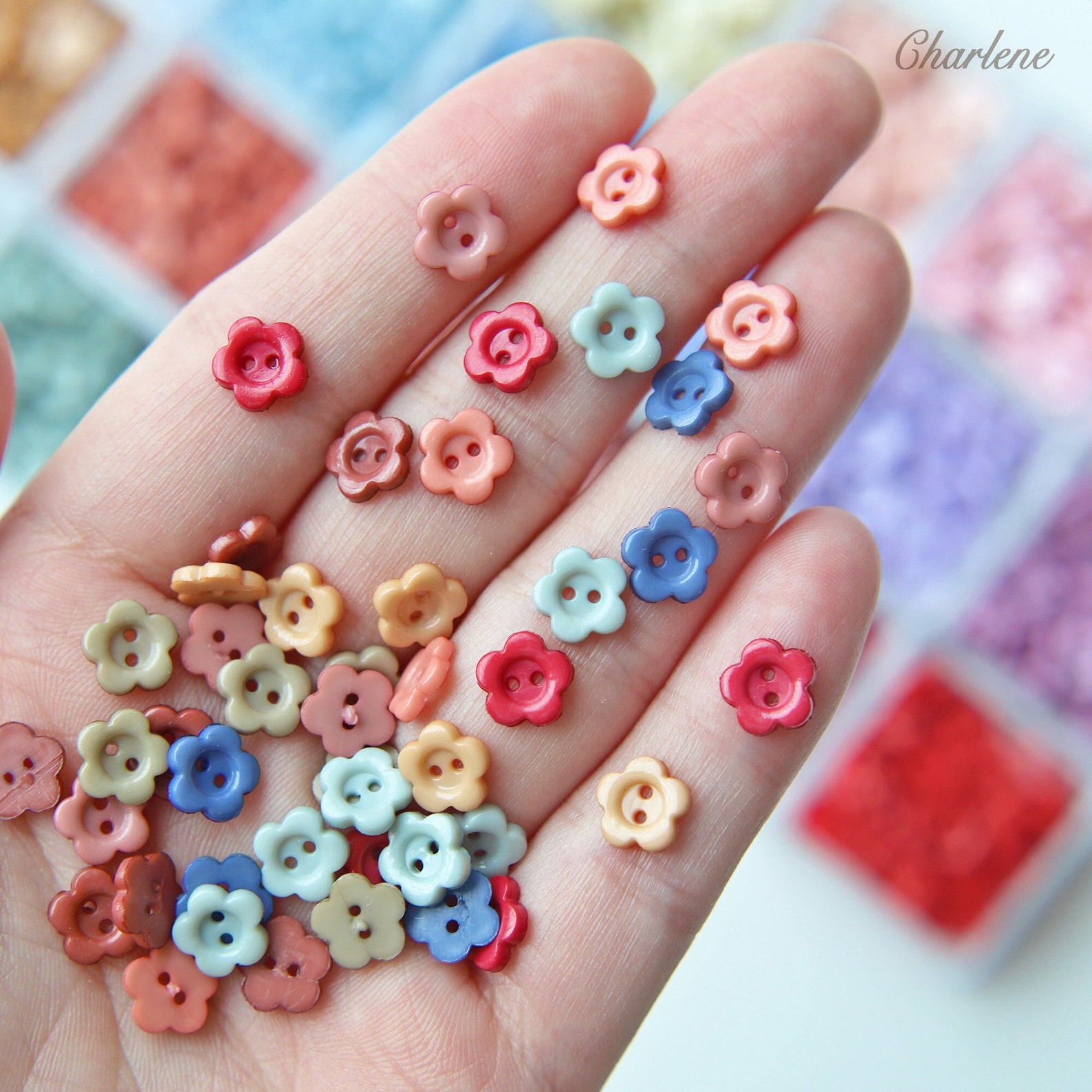 8mm/0.31" Tiny Plastic Flower Shape 2-hole Buttons, in 22 Colors, Mini ...