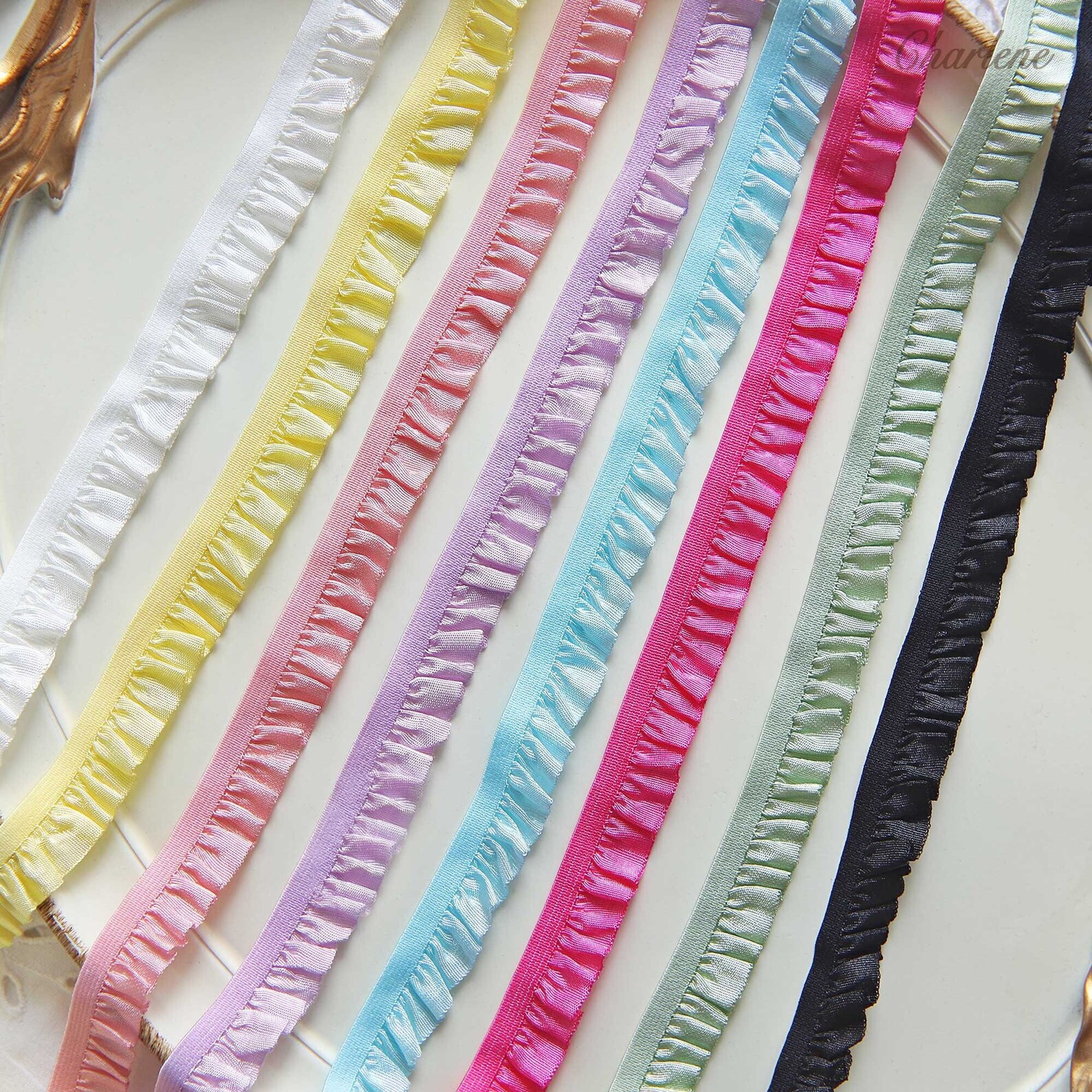 2 Yards - 15mm/0.6" Premium Elastic Stretchy Pleated Lace Trim, in 8 ...