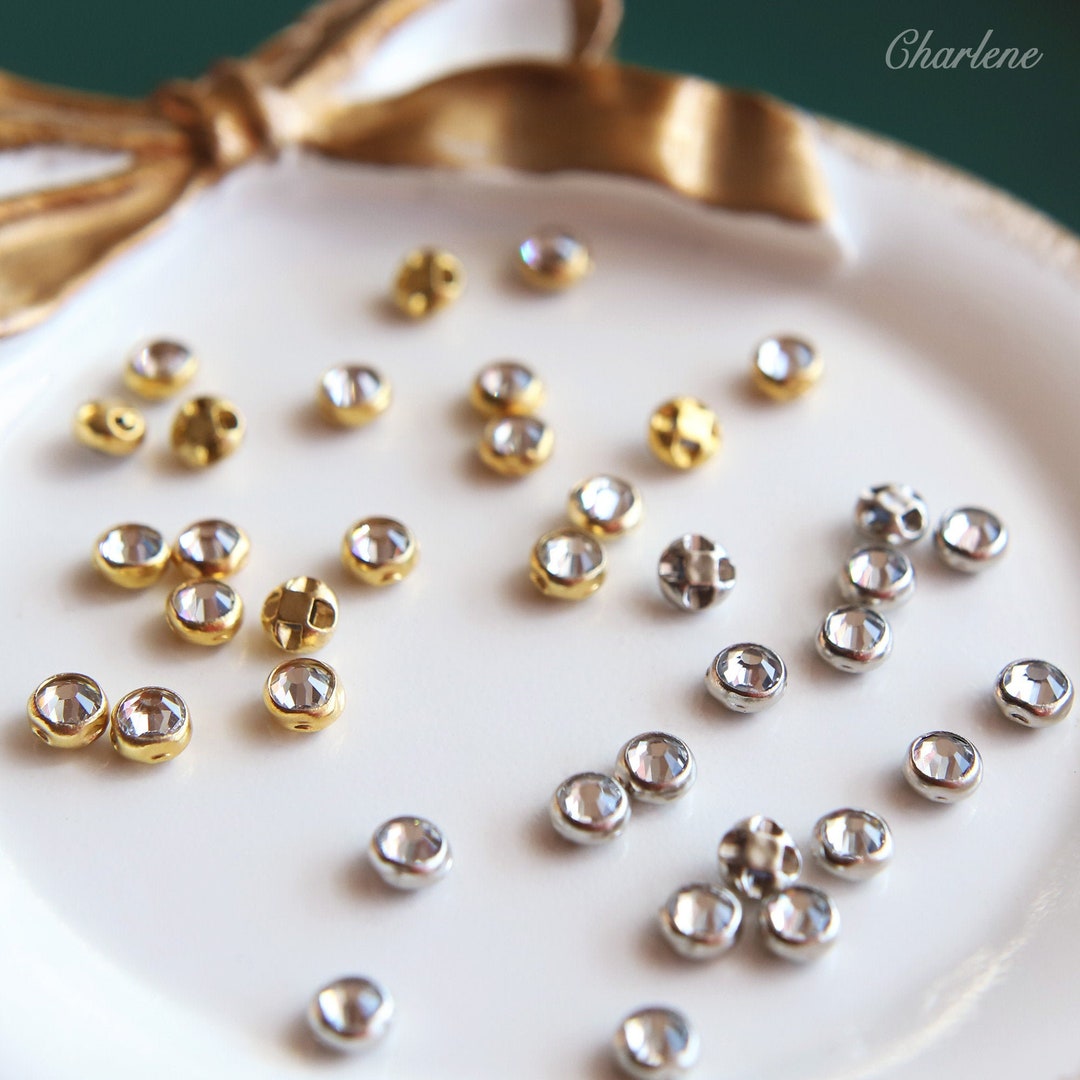 4mm Super Tiny Faux Diamond Buttons, Base in Silver and Gold Color, Sew ...