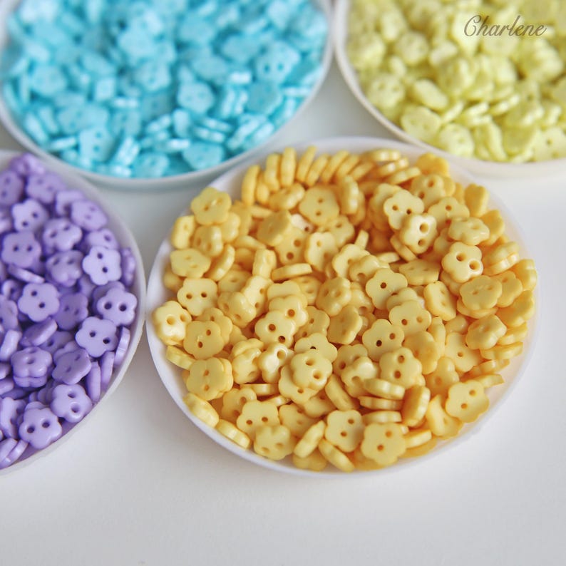 6mm Tiny Polyester Flower Shape Buttons, in 7 Colors, Cute Micro Mini ...