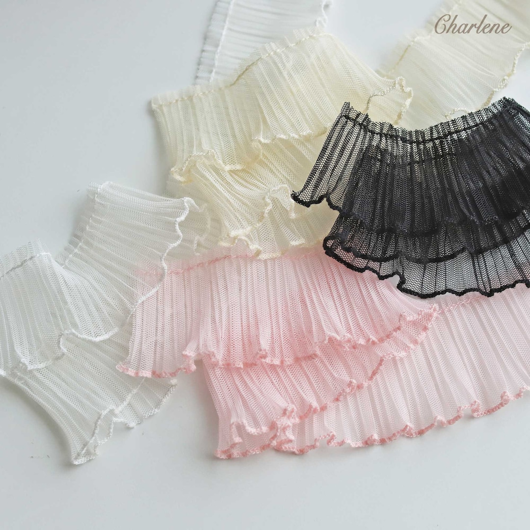 5cm/2" High Quality Pleated Net Lace Trim, Ruffle Lace Trim, in White ...