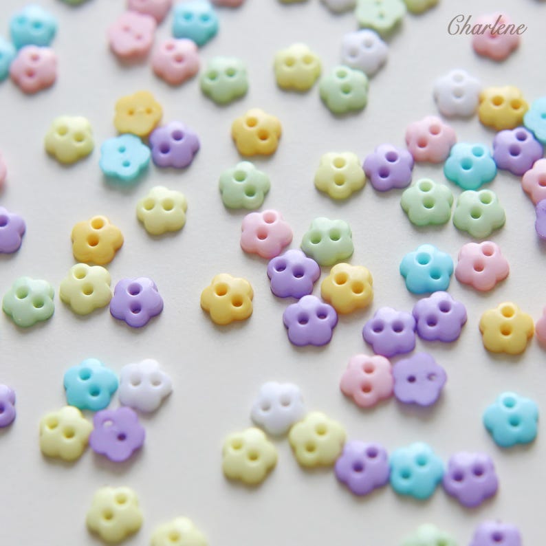 6mm Tiny Polyester Flower Shape Buttons, in 7 Colors, Cute Micro Mini ...