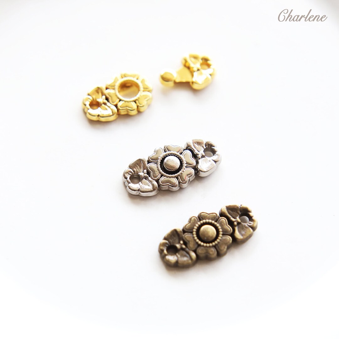 5 PCS - 7×15mm Tiny Metal Retro 2 Parts Ornate Buckles, in 3 Colors ...