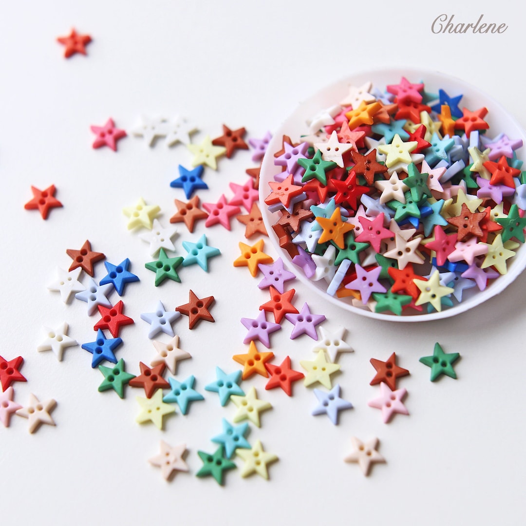 8mm/0.31" Tiny Plastic Star Shape 2-hole Buttons, in 15 Colors, Mini ...