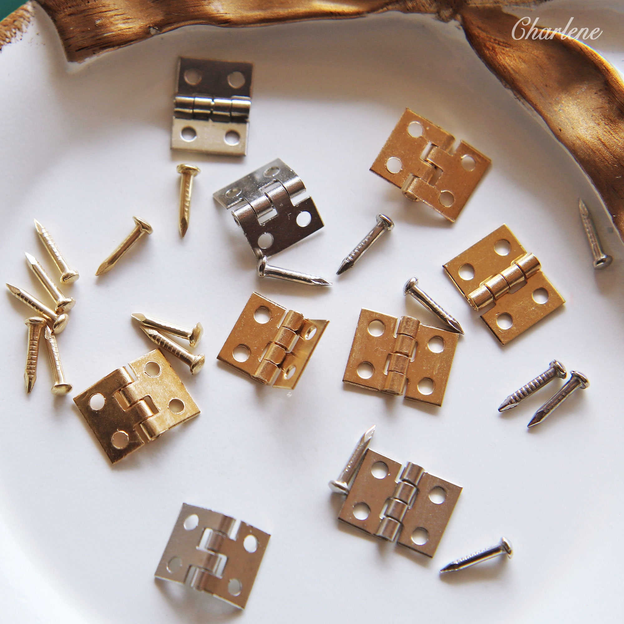 4 Sets - 8×10mm Super Tiny Brass Hinges With Nails, in 2 Colors, for ...