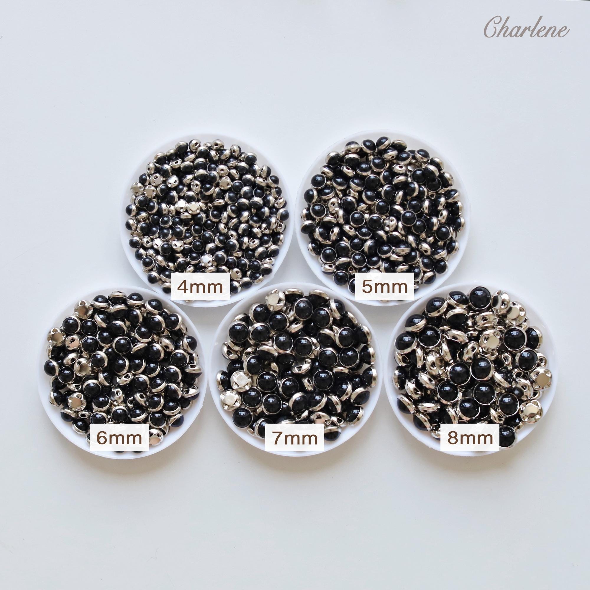 4/5/6/7/8mm Tiny Black Round Buttons With Brass Base, in 5 Sizes, Micro ...
