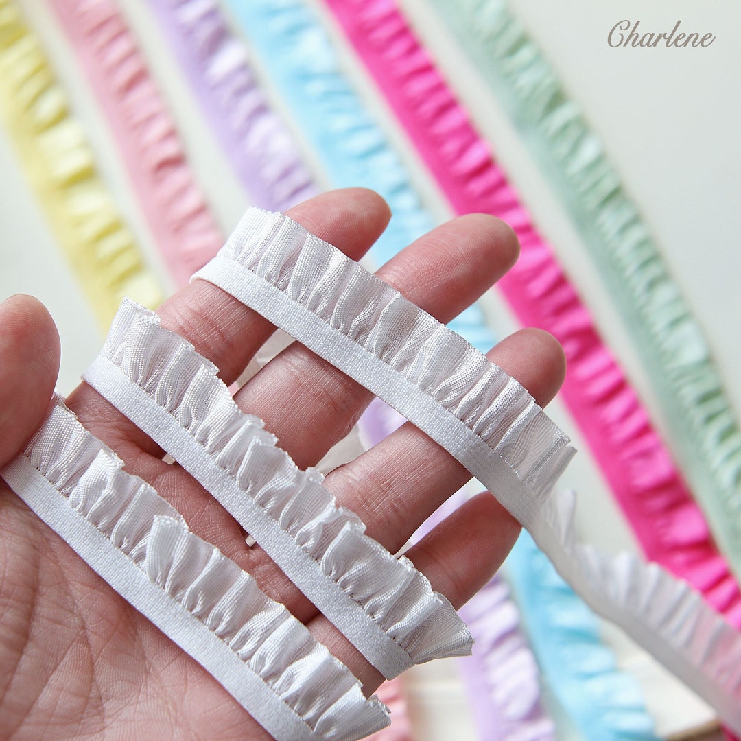 2 Yards - 15mm/0.6" Premium Elastic Stretchy Pleated Lace Trim, in 8 ...