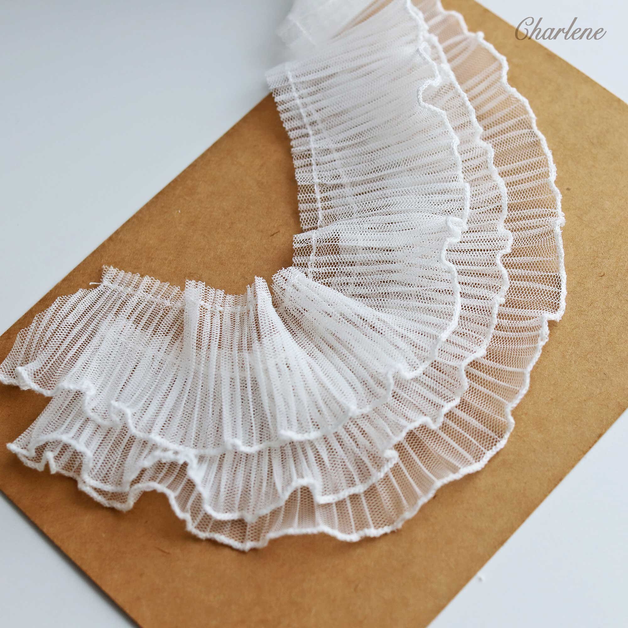 5cm/2" High Quality Pleated Net Lace Trim, Ruffle Lace Trim, in White ...