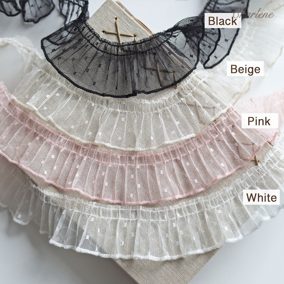 3.5cm/1.4" High Quality Pleated Net Lace Trim, Ruffle Lace Trim, in 4 ...