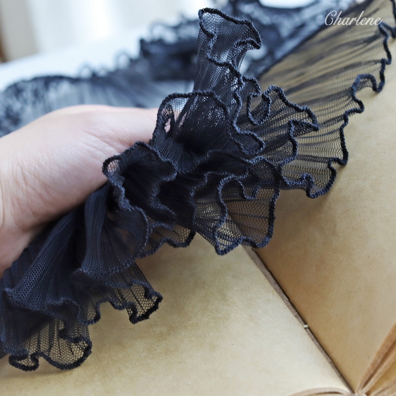 9cm/3.5" High Quality Black Pleated Net Lace Trim, Ruffle Lace Trim - Etsy