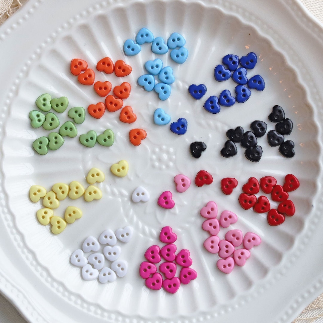 6mm Tiny Heart Shape Buttons, in 10 Colors, Micro Mini Buttons, Perfect ...