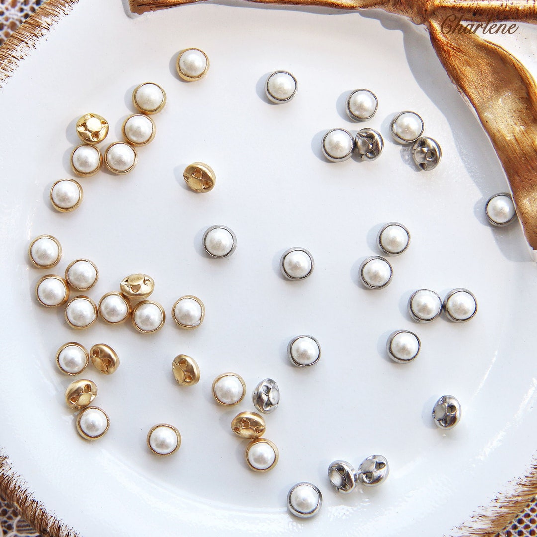 4mm Faux Pearl Vintage Style Metal Buttons, in Gold and Silver Color ...