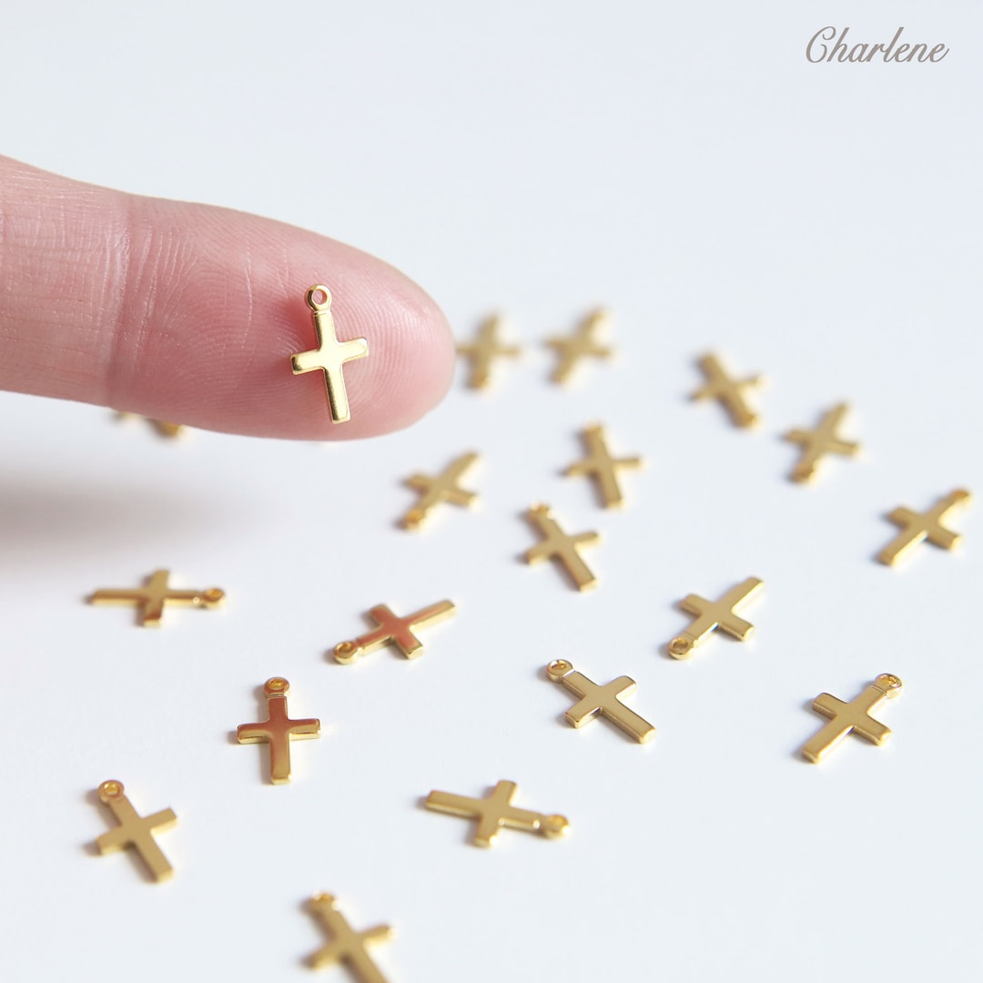 5 PCS - 6×10mm Super Tiny Gold Color Cross Charms, Made of Copper ...