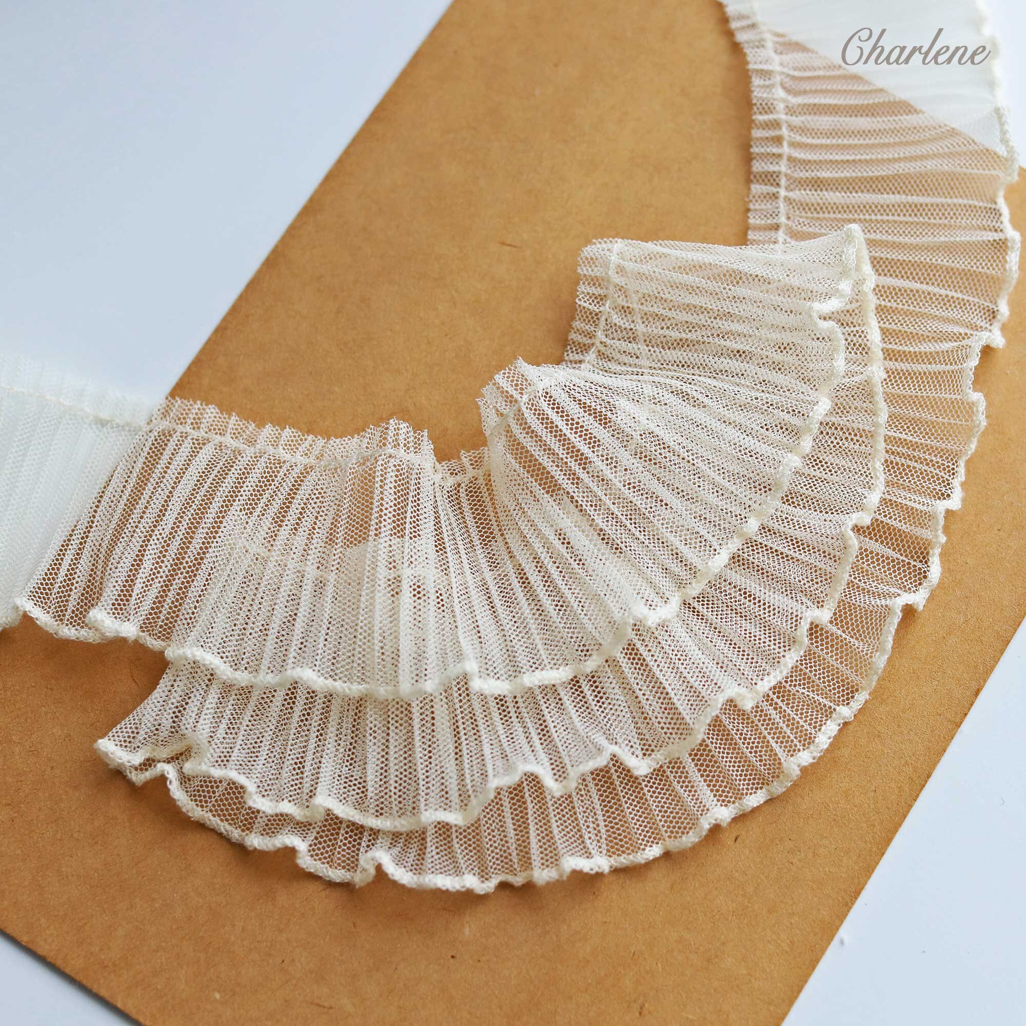 5cm/2" High Quality Pleated Net Lace Trim, Ruffle Lace Trim, in White ...