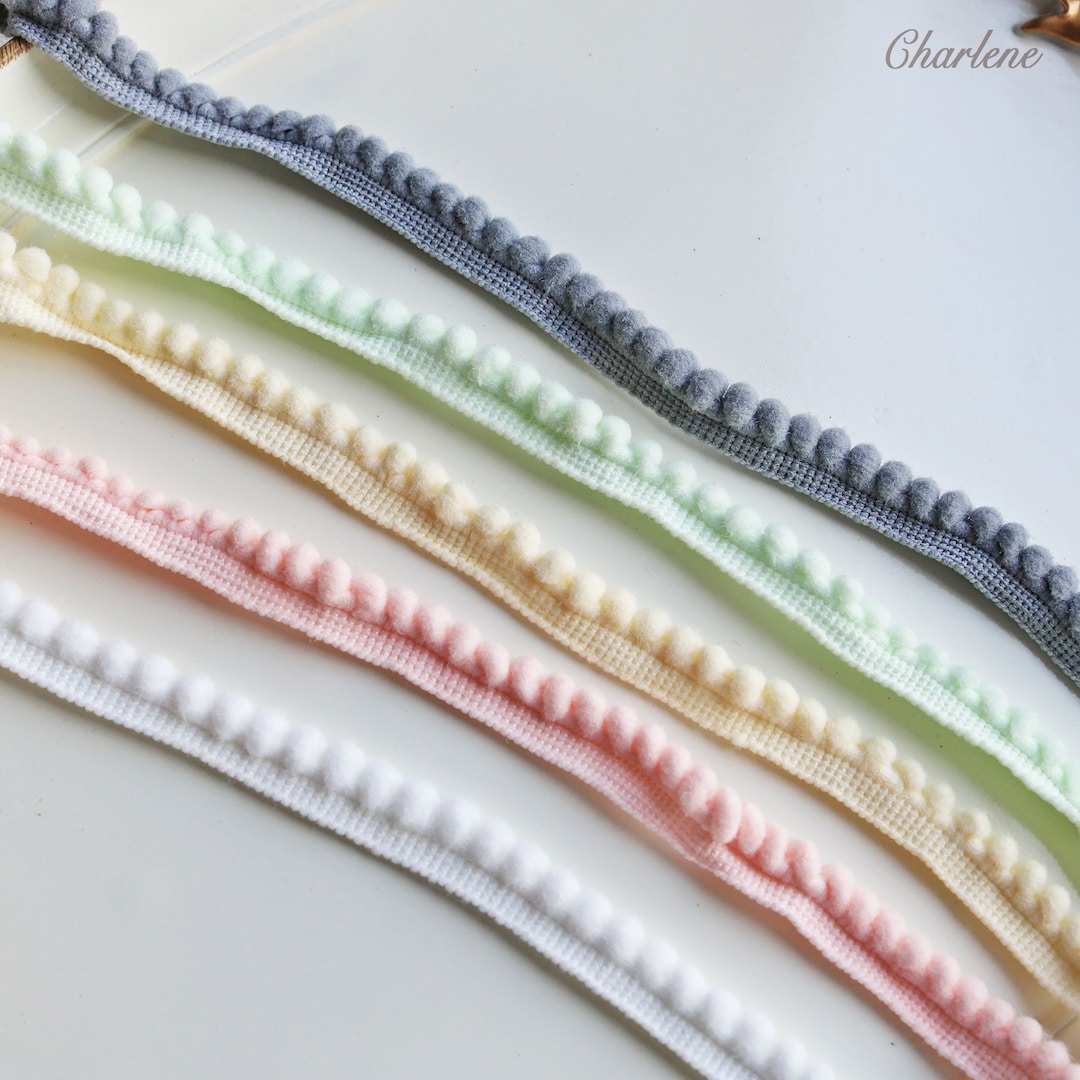 2 Yards - 13mm/0.5" Pom Pom Bobble Trim, in White / Pink / Yellow ...