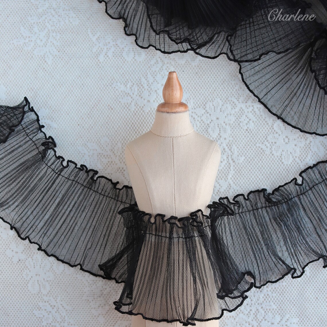 9cm/3.5" High Quality Black Pleated Net Lace Trim, Ruffle Lace Trim - Etsy