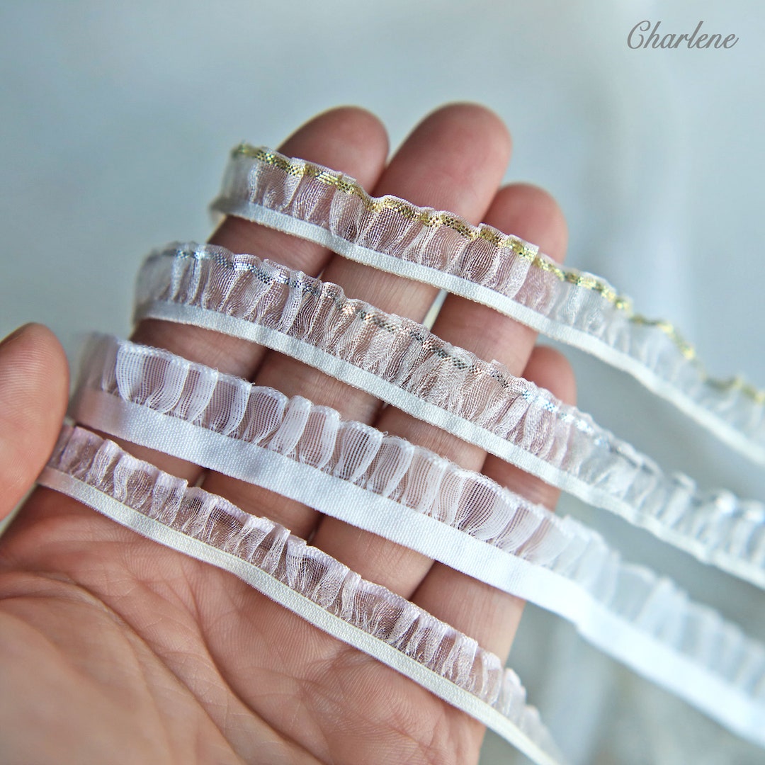 2 Yards - 10mm/11mm/13mm/8mm Stretch Pleated Lace Trim, Stretch Elastic ...