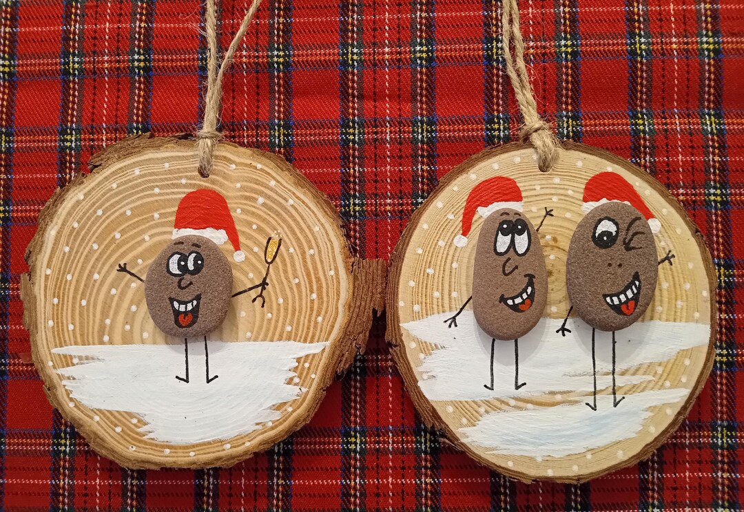 Jolly Pebble Faces Christmas Decoration to Hang, Fun Tree Ornament ...