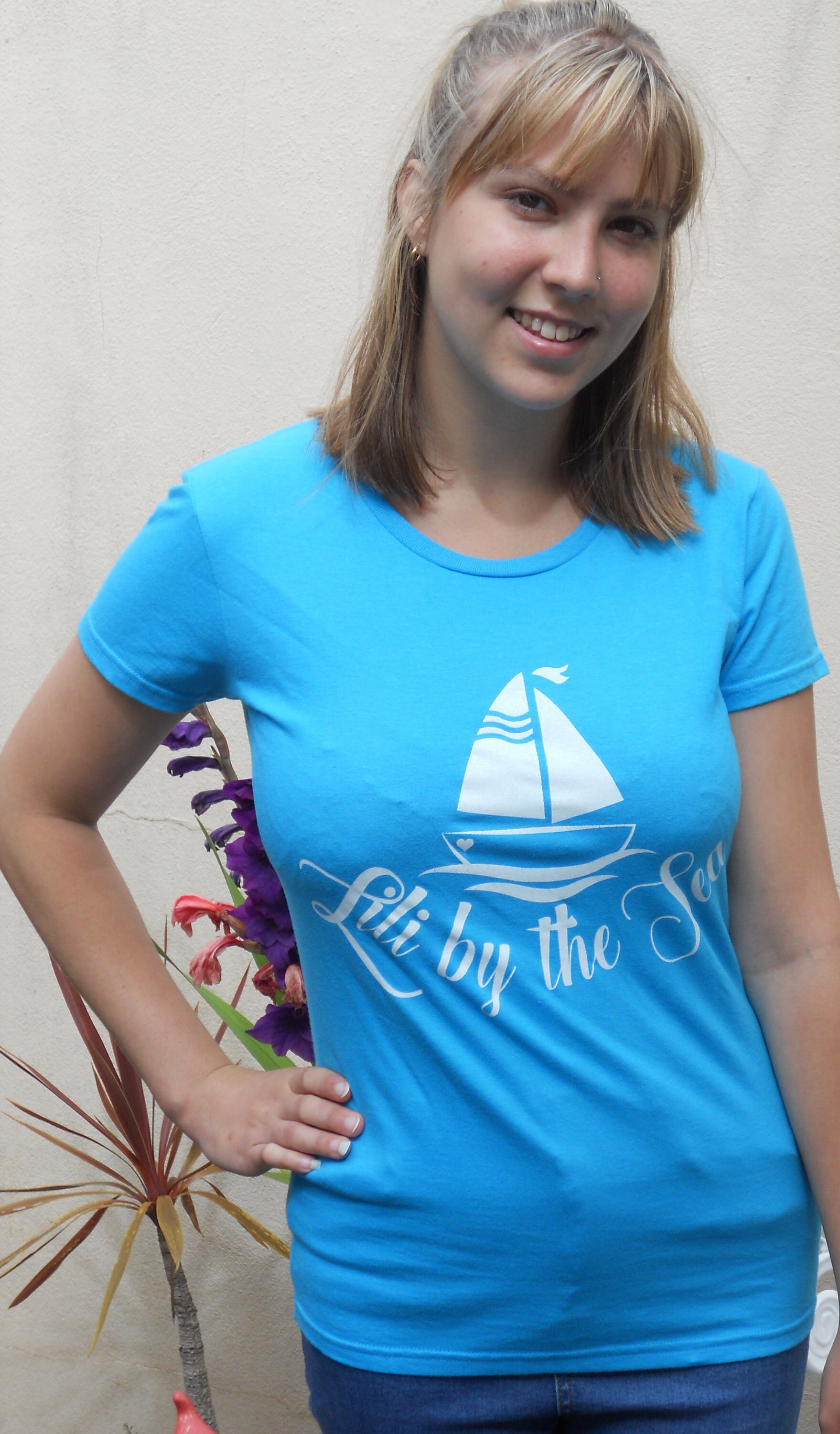 Nautical Turquoise Tshirt for Women, Ladies Shirt Sleeved Graphic Tee ...