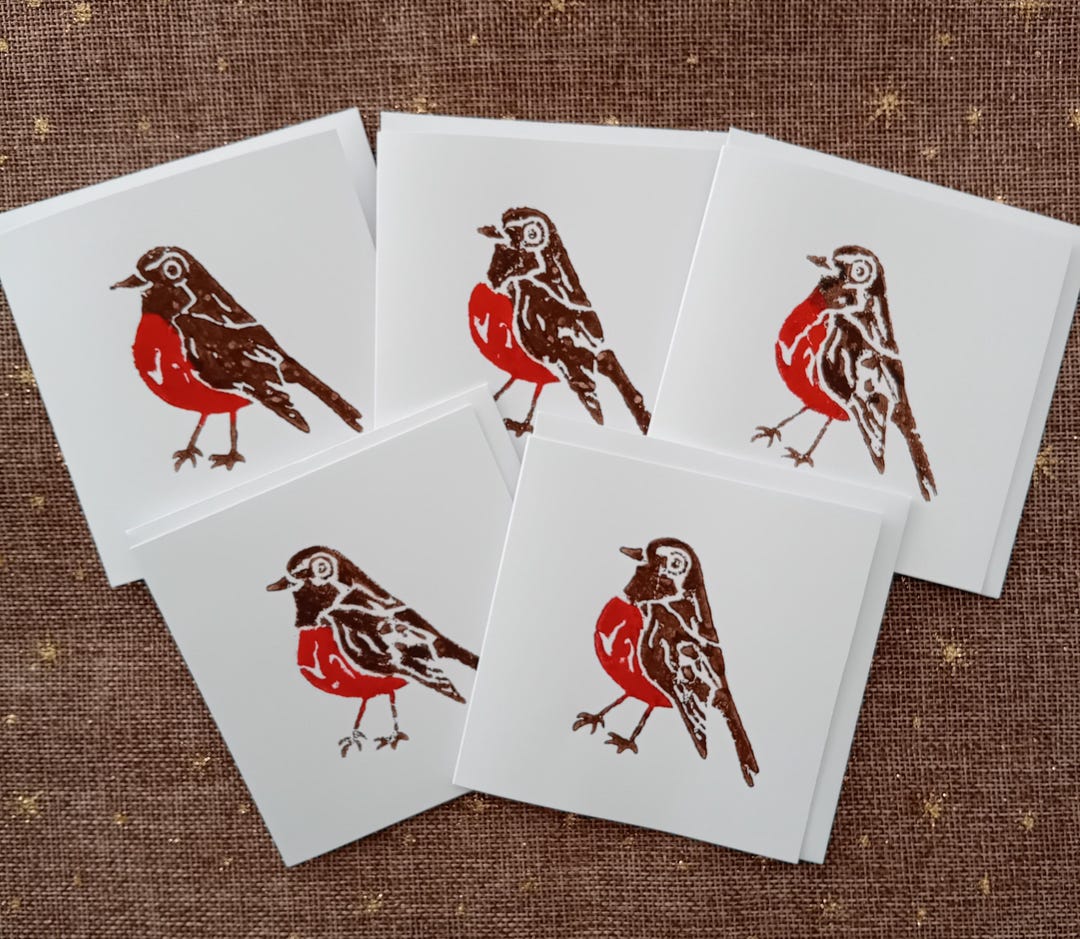 5 X Blank Robin Cards for Any Occasion, Indian Block Painted Robins ...