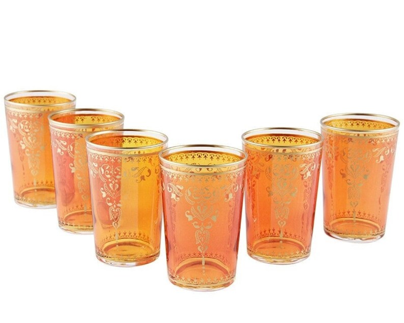 Moroccan Tea Glasses Set of 6 Orange Drinking Glasses - Etsy