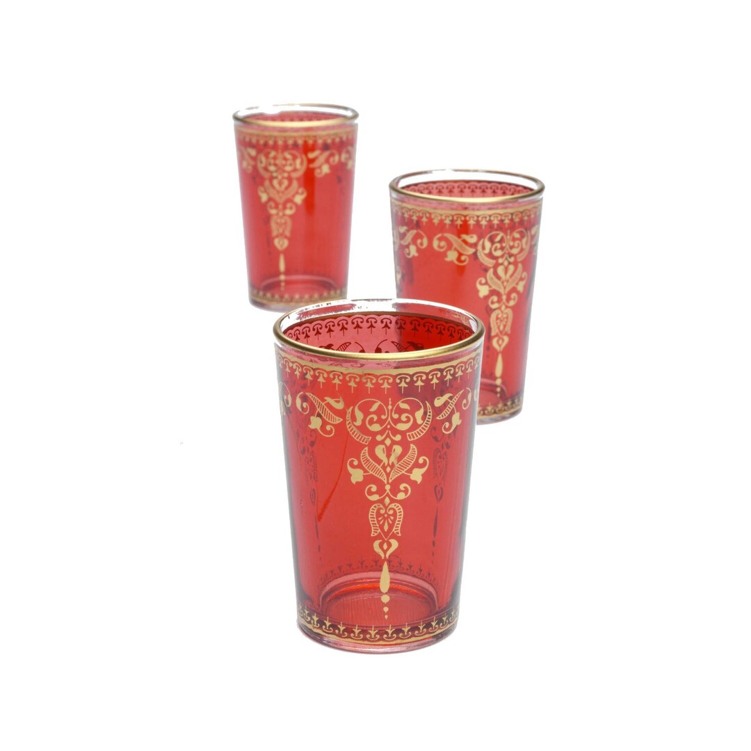Set of 6 Moroccan Tea Glasses Set, Moroccan Tea Cups, Red Drinking ...