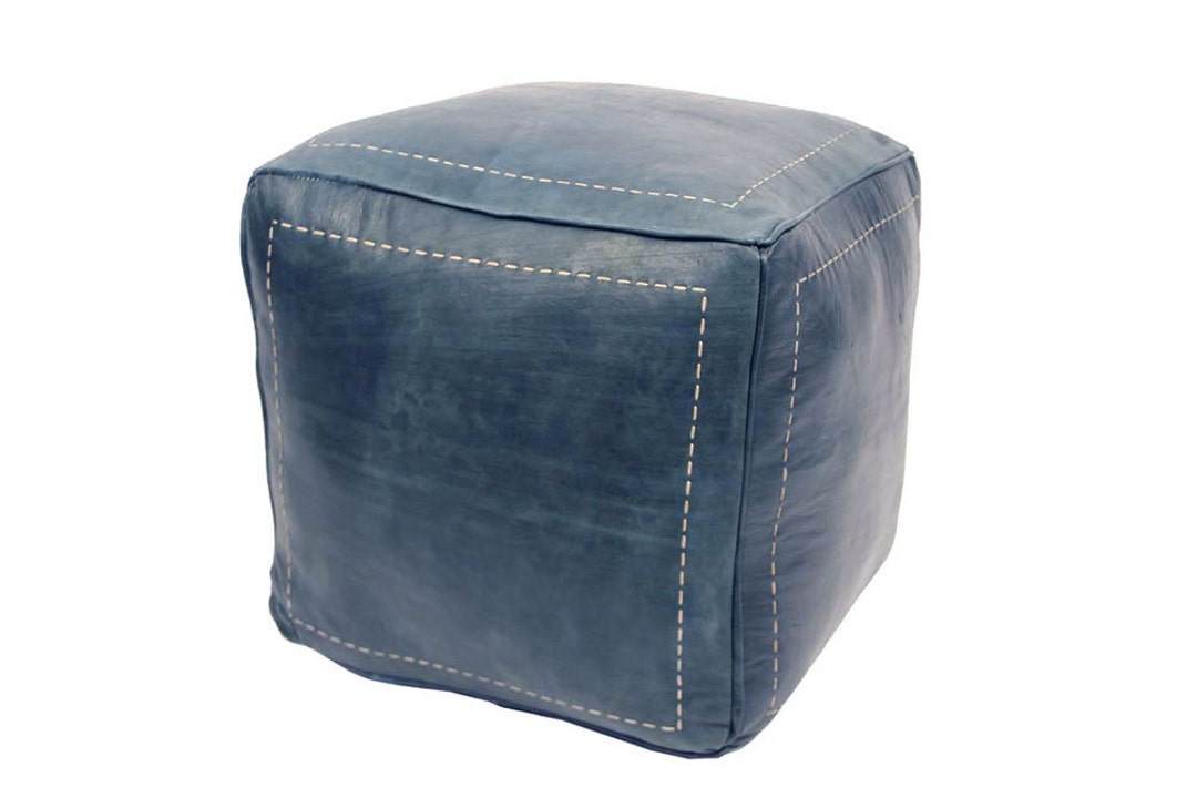 Authentic Moroccan Poof Ottoman, Navy Pouf, Leather Ottoman, Blue ...