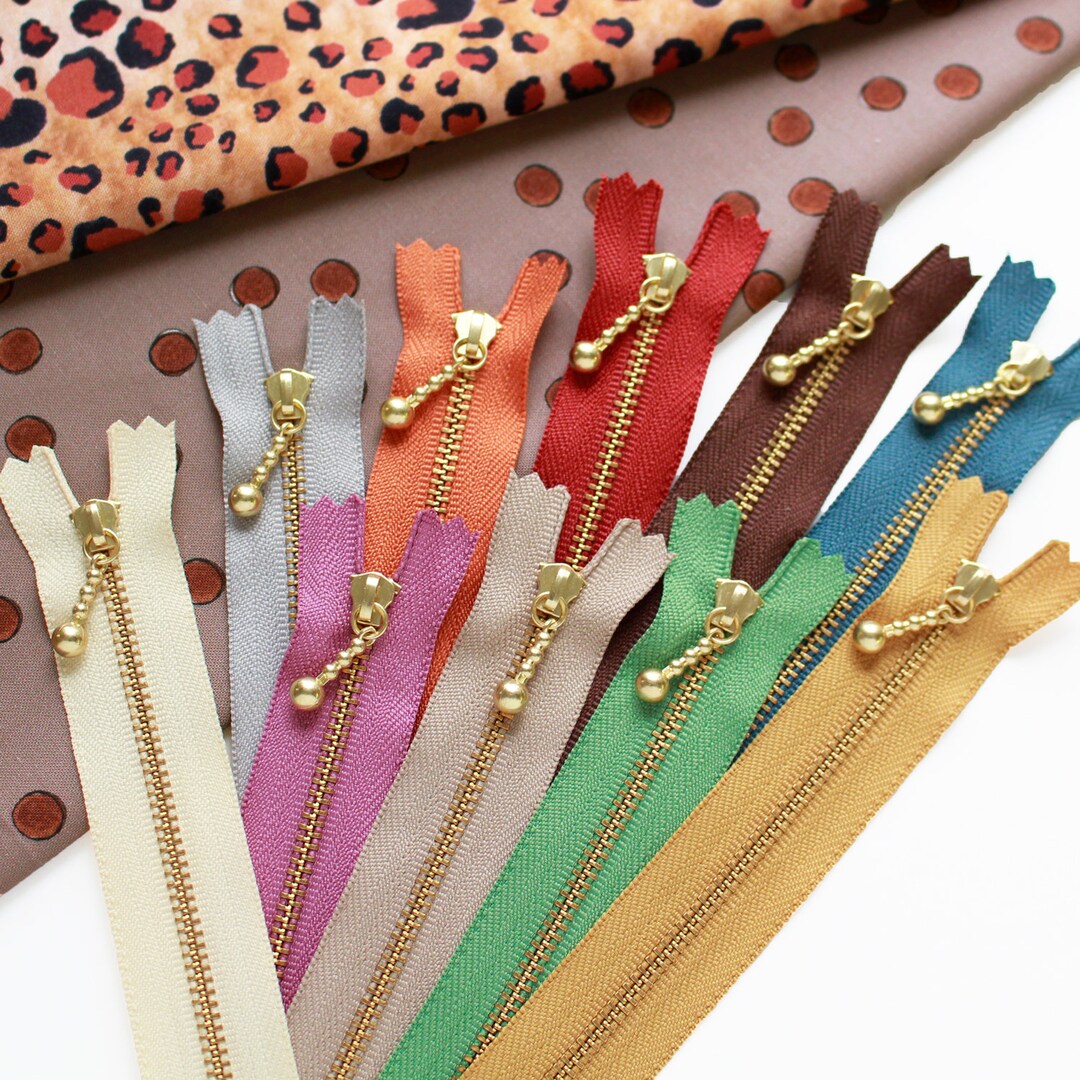 Set of 10 YKK Autumn Color Closed End Zippers With Gold Brass Ball Pull ...