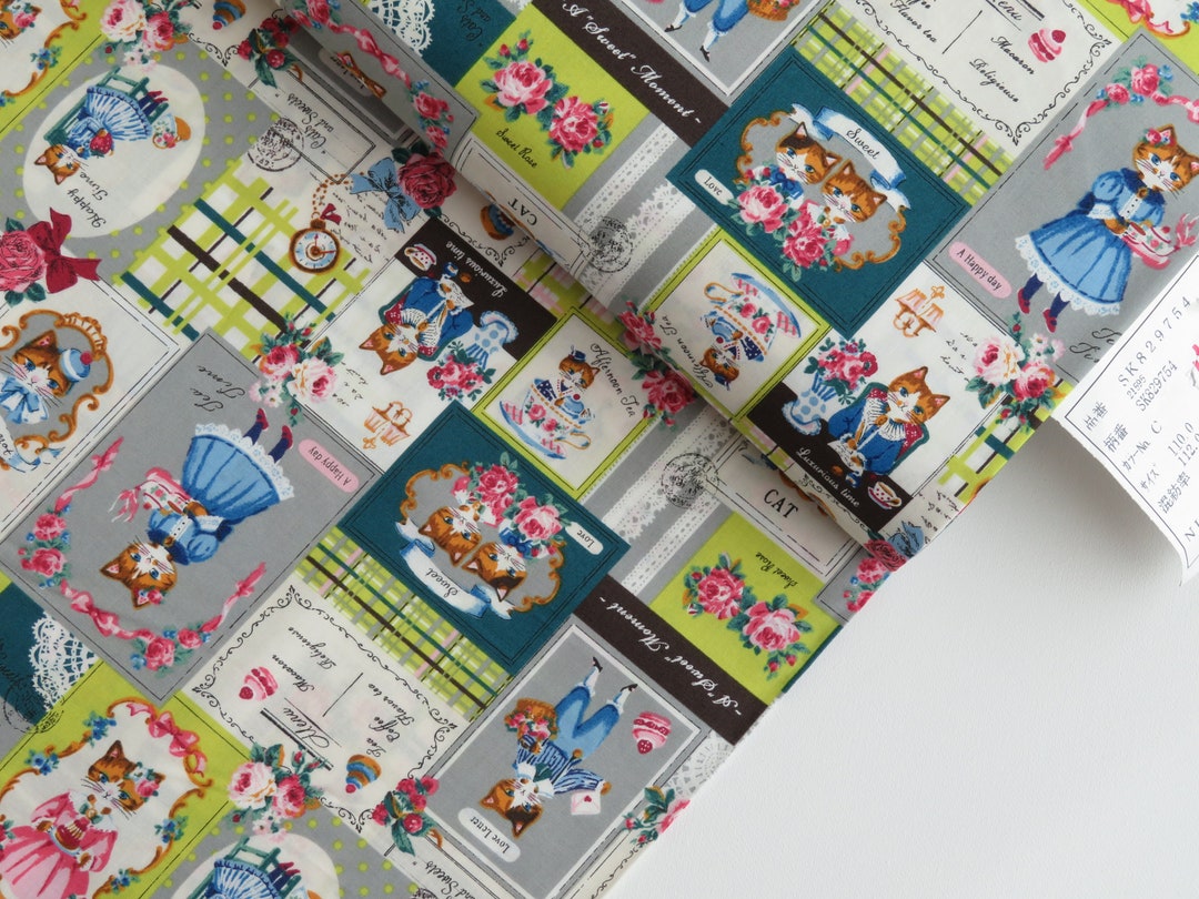 1/2 Yard Yuwa Sobakasu-kids Sweet Tea Time Made in Japan SK829754C Gray ...