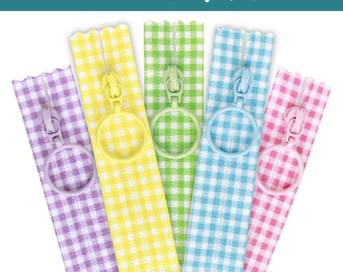 Set of 5 YKK Plaid Cosed End Zippers With Big Round Pull 5 Color ...