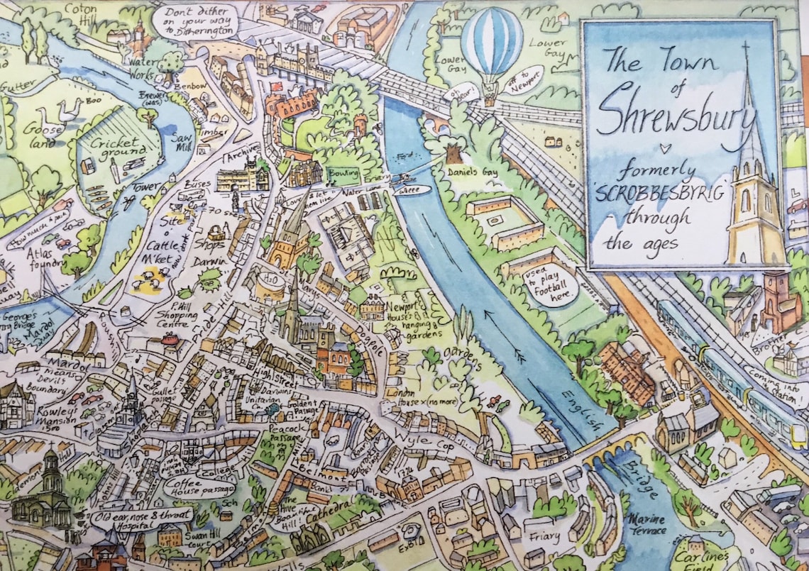 A Map of Shrewsbury - Etsy UK