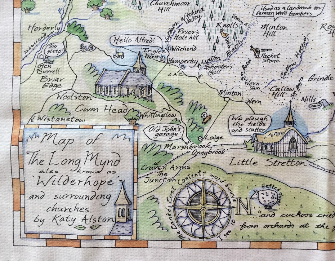Illustrated Tea Towel Map of the Long Mynd Shropshire, Showing Local ...