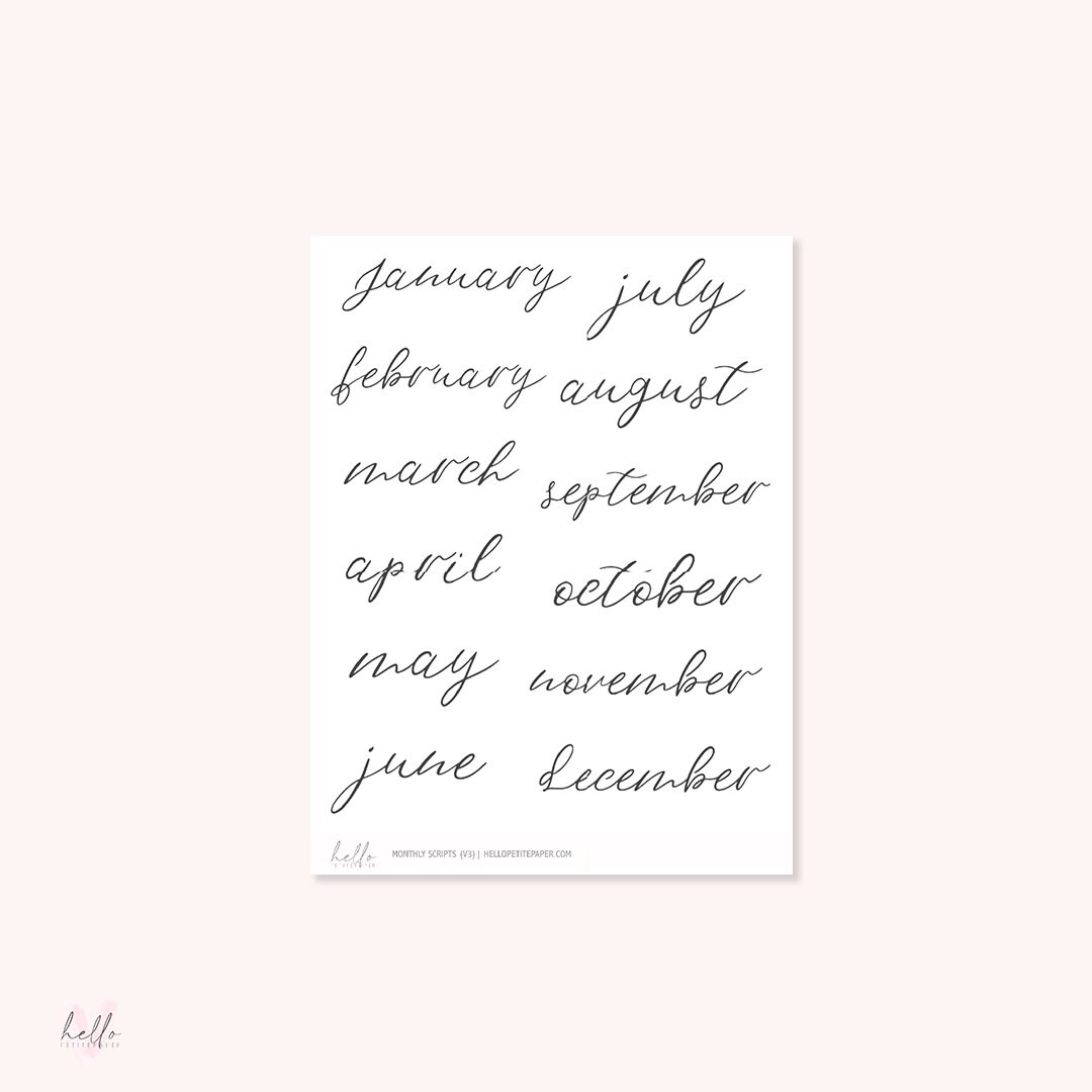 Transparent Monthly Scripts Stickers (v3) - Etsy