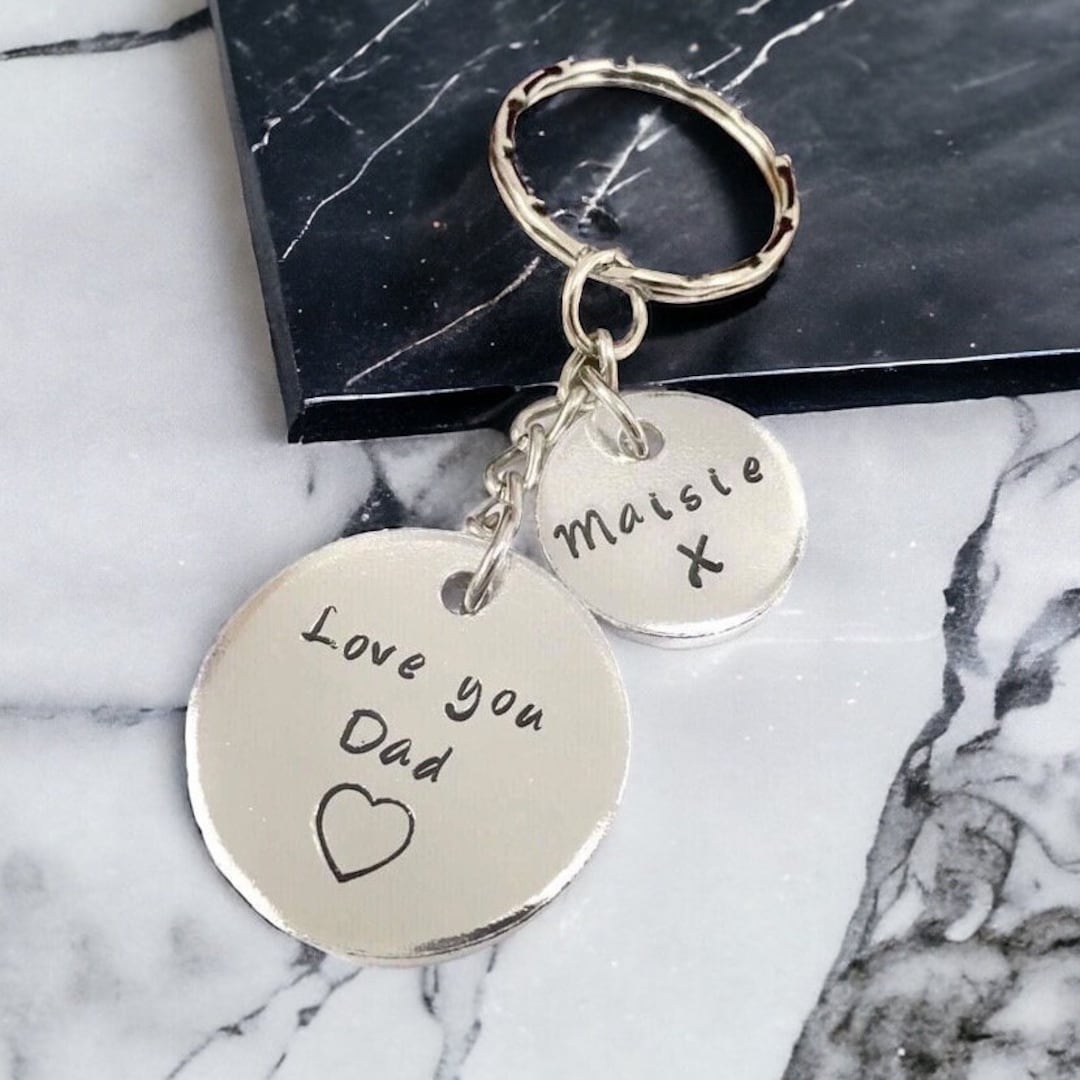 Personalized Dad Keychain, Hand Stamped Silver Keyring, Christmas Gift ...