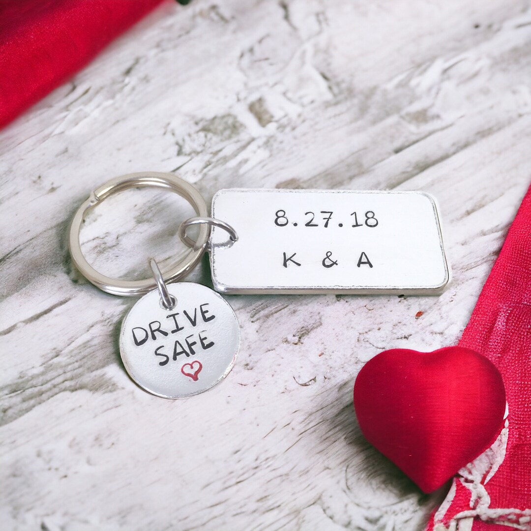 Personalised Drive Safe Keyring, Couples Keychain Anniversary Gift for ...