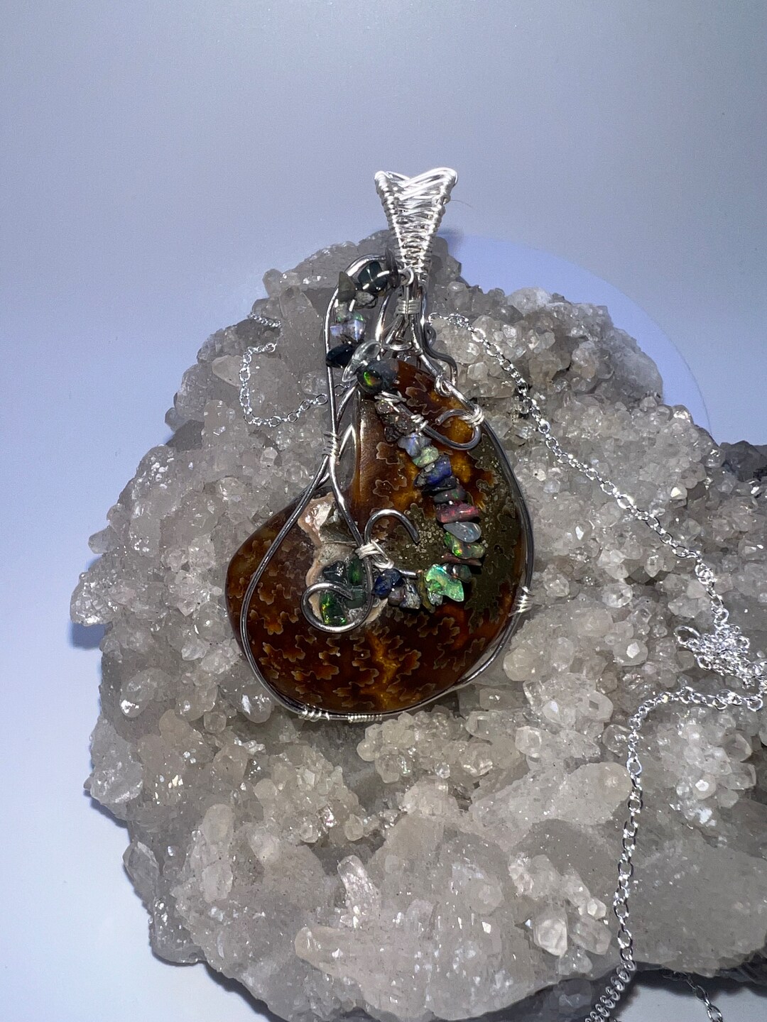 Opalized Ammonite Fossil With UV Reactivity Weaved With Ethiopian Opal ...