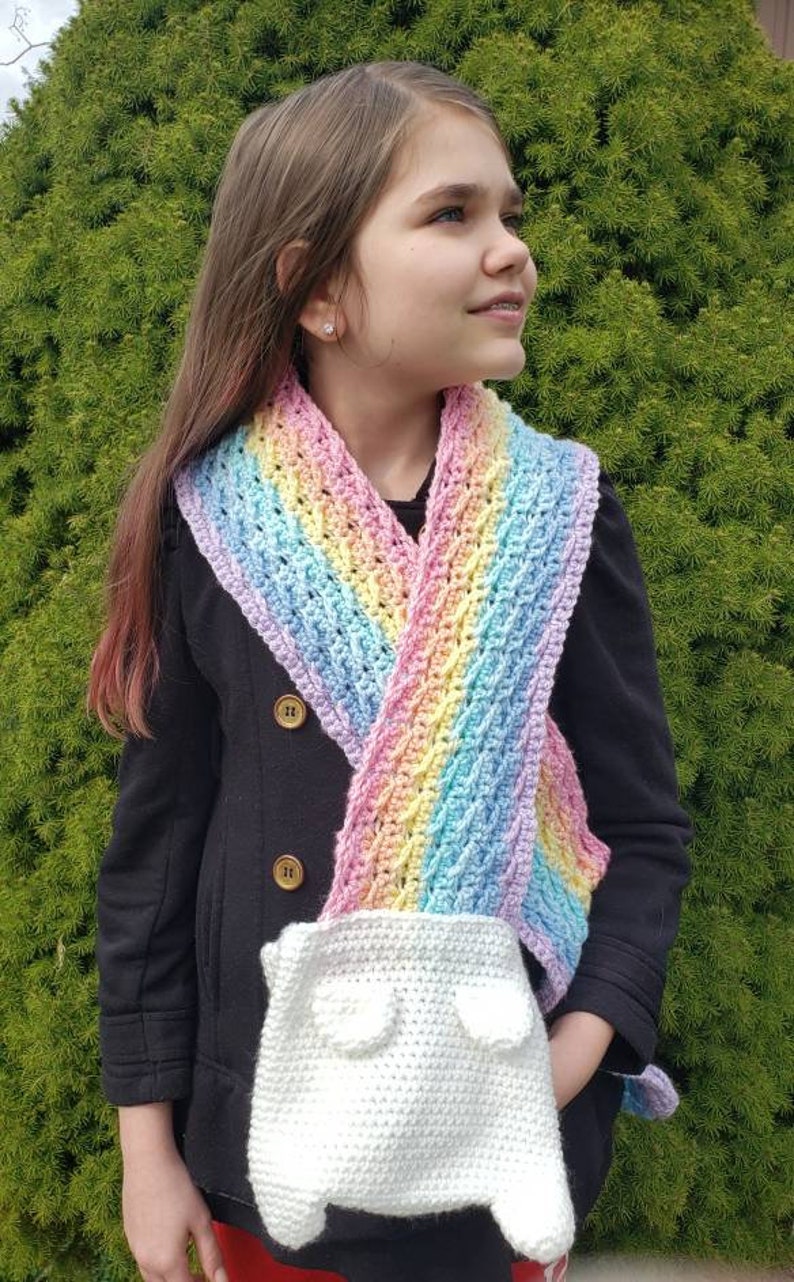 Pastel Rainbow Cat Barf Scarf, White Cat, Crochet Scarf, Handmade - Etsy