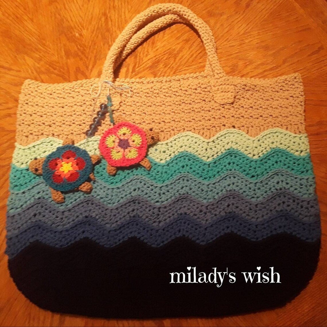 Turtle Beach Bag Crochet Tote Bag Featuring Turtle Charms - Etsy Canada