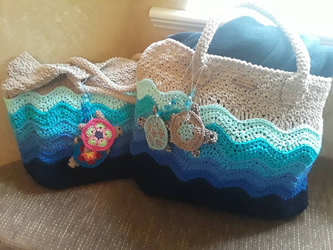 Turtle Beach Bag Crochet Tote Bag Featuring Turtle Charms - Etsy Canada
