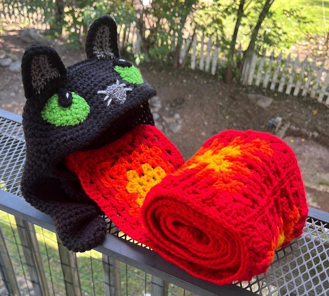 Rainbow Barf Cat Scarf- the Fire Breathing Black Cat Version! Crochet ...