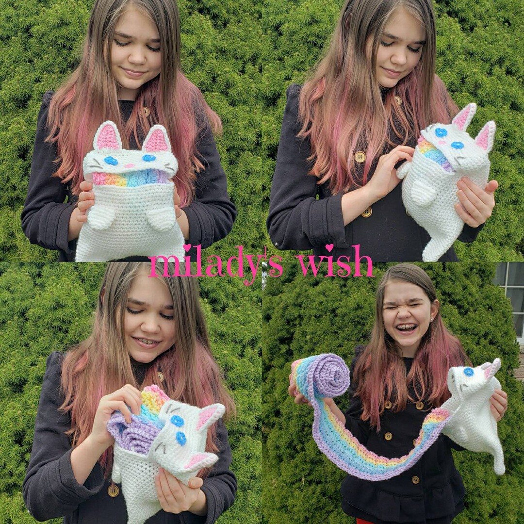 Pastel Rainbow Cat Barf Scarf, White Cat, Crochet Scarf, Handmade - Etsy